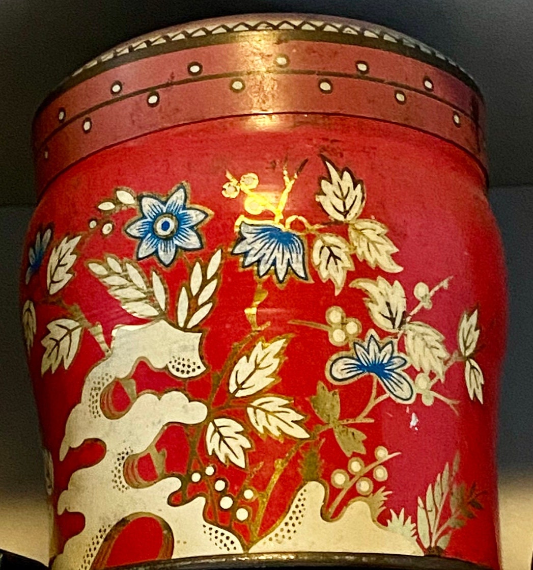 Floral & Crescents Vintage Biscuit Tin Earrings Square Red White Blue ...