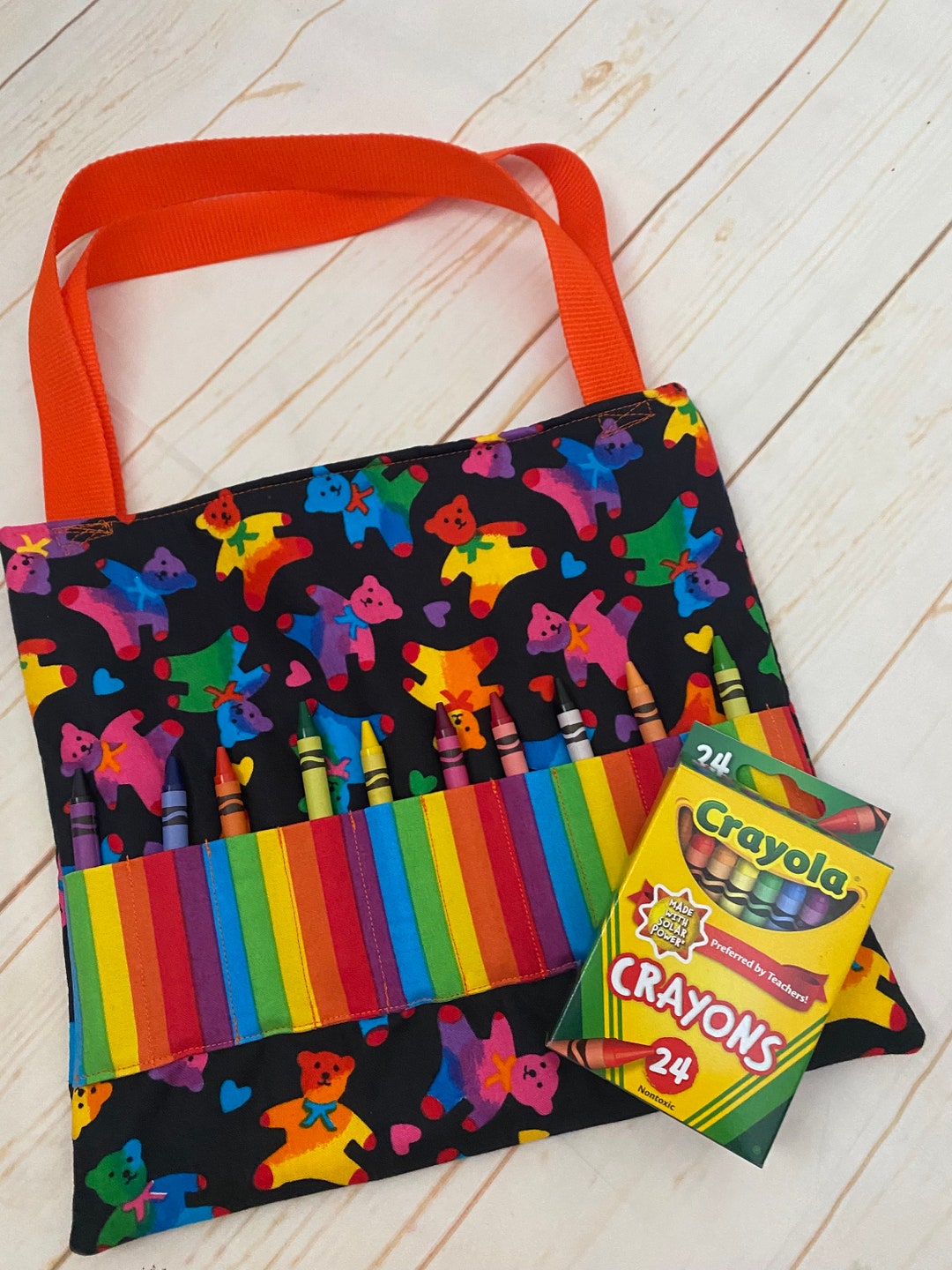 Teddy Bear Primary Colors Crayon Art Tote Bag: Kids Activity Organizer ...
