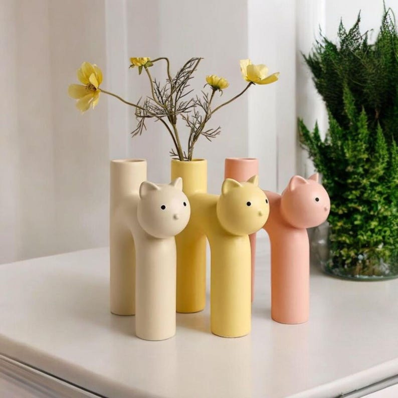 Ceramic Cat Flower Vase | Whimsical Animal Shaped Pottery | Playful ...