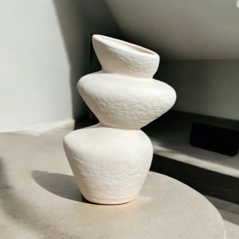 Modern Ceramic Rock Vase, Sculptural Stone Look Vase, Minimalist Home ...
