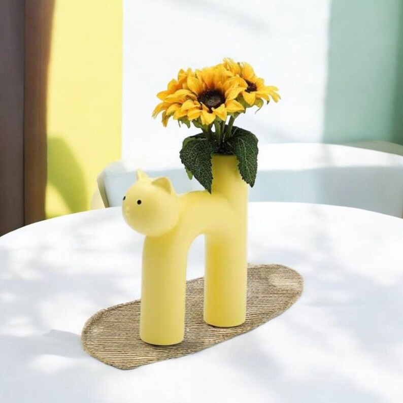 Ceramic Cat Flower Vase | Whimsical Animal Shaped Pottery | Playful ...