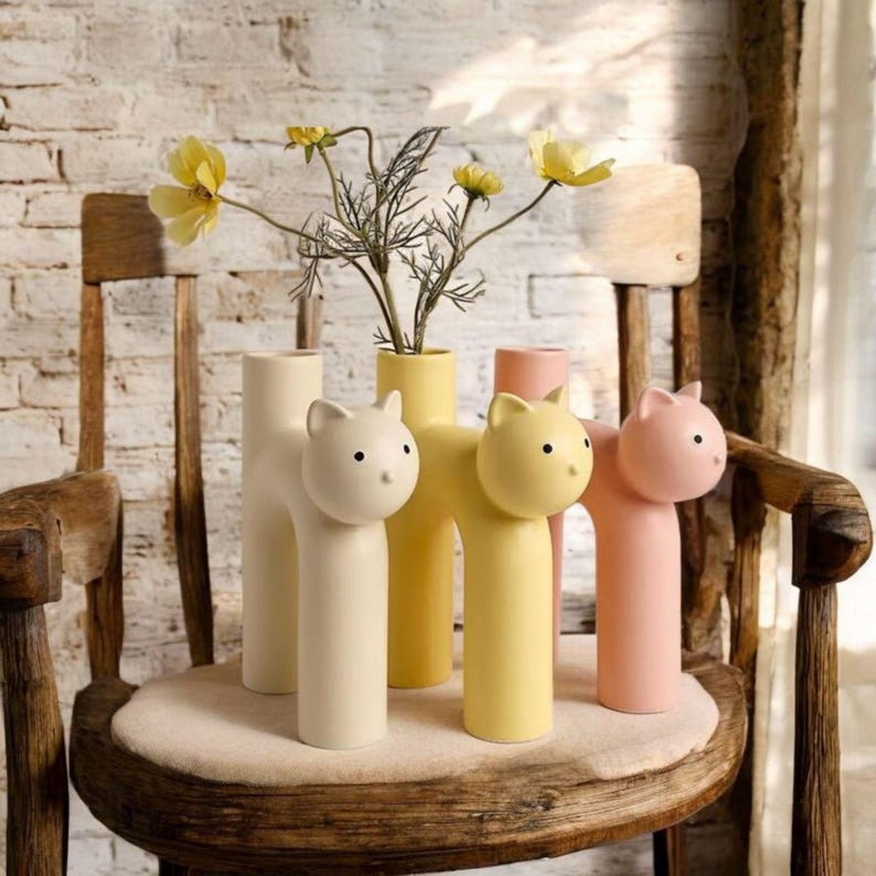 Ceramic Cat Flower Vase | Whimsical Animal Shaped Pottery | Playful ...