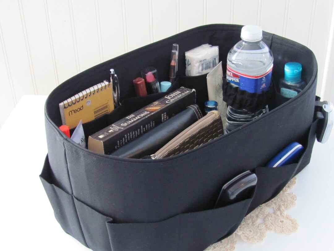 Tall Purse Organizer Insert, Black Canvas With Bottle Straps - Etsy