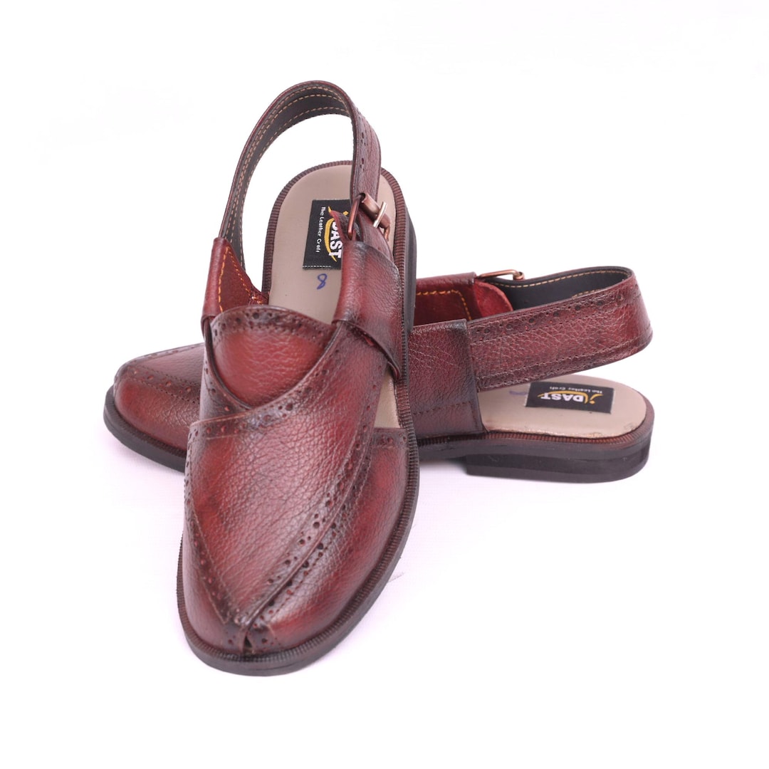 Handmade Norozi Brogue Leather Chappal: Peshawari Artisan Sandals - Etsy