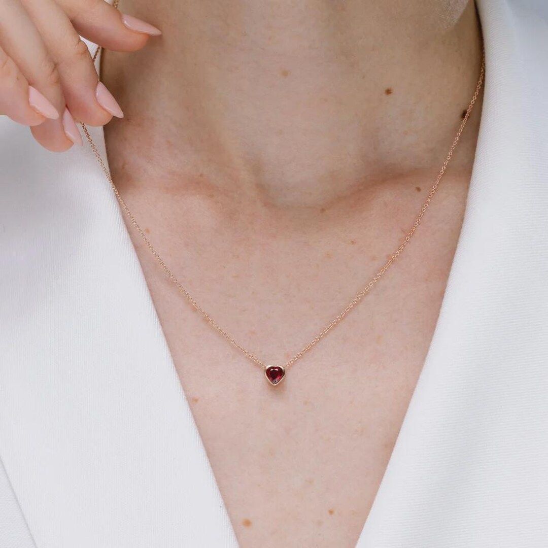 Heart Ruby Pendant | 14K Gold July Birthstone Necklace | Unique Dainty ...