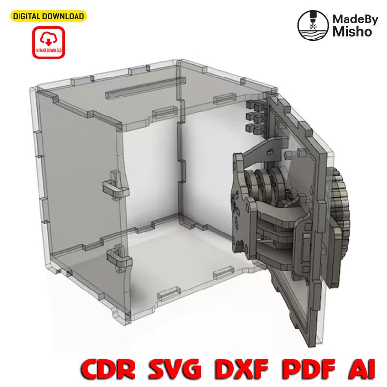 Laser Cut Wooden Safe File | Puzzle Box Combination Lock SVG DXF ...