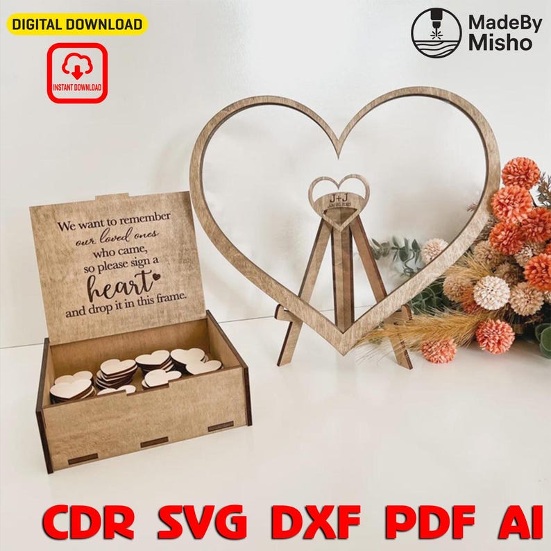 Personalized Hearts Wedding Guest Book Frame - Unique Laser Cut Design ...