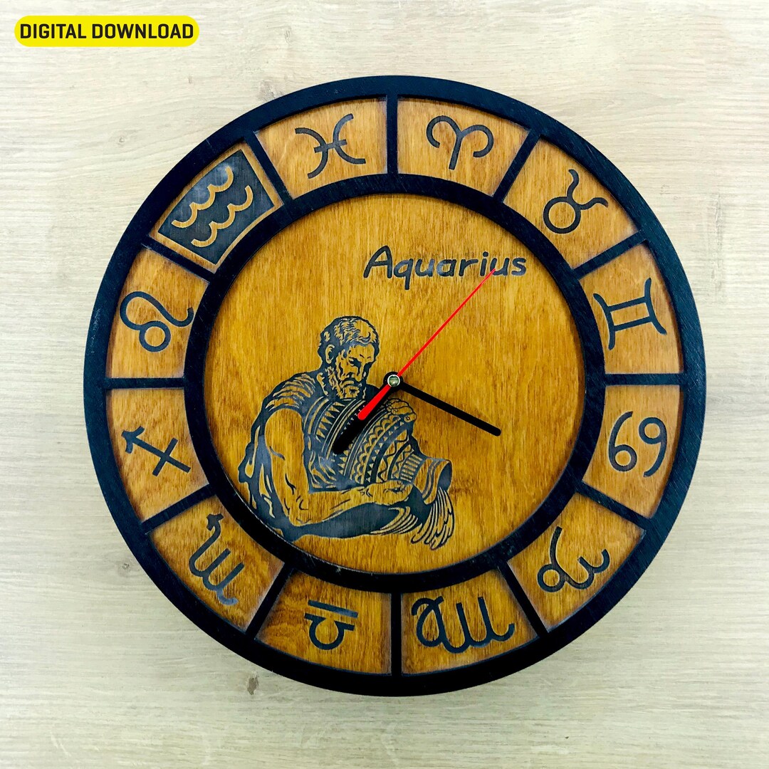 Aquarius Zodiac Wall Clock Digital File | Laser Cut Design | SVG CDR ...