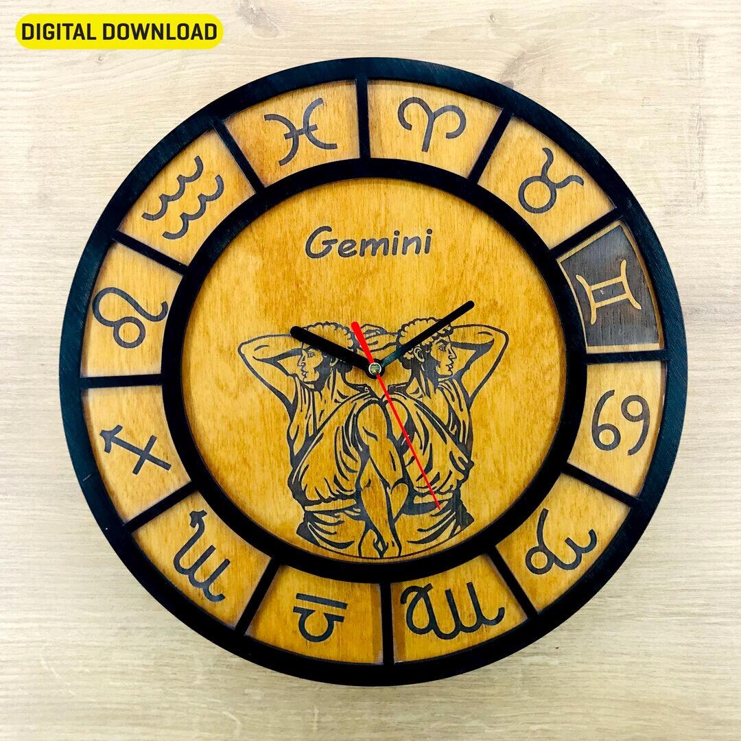 Astrology Clock Template for Gemini | Customizable Zodiac Wall Clock ...