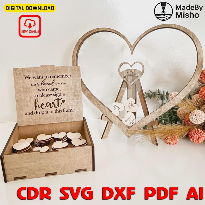 Personalized Hearts Wedding Guest Book Frame - Unique Laser Cut Design ...