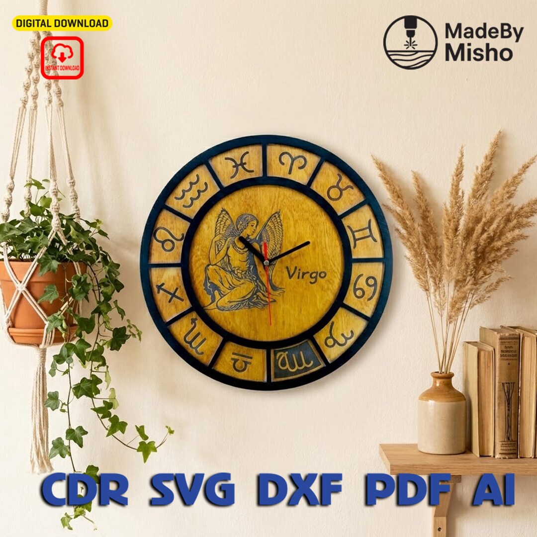 Virgo Zodiac Wall Clock Laser Cut File: Astrology Template (digital ...