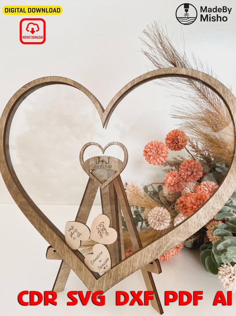 Personalized Hearts Wedding Guest Book Frame - Unique Laser Cut Design ...