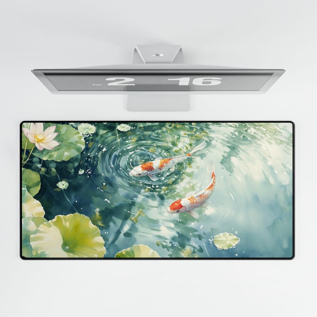 Koi Fish Pond Desk Mat: Japanese Zen Water Garden Mousepad - Etsy