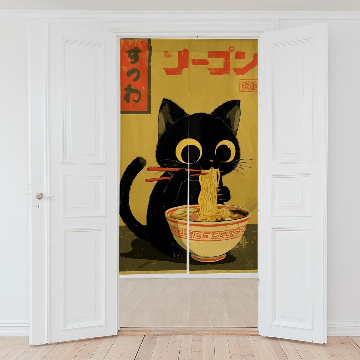 Kawaii Ramen Cat Noren Curtain: Japanese Doorway Divider, 34" X 56" - Etsy
