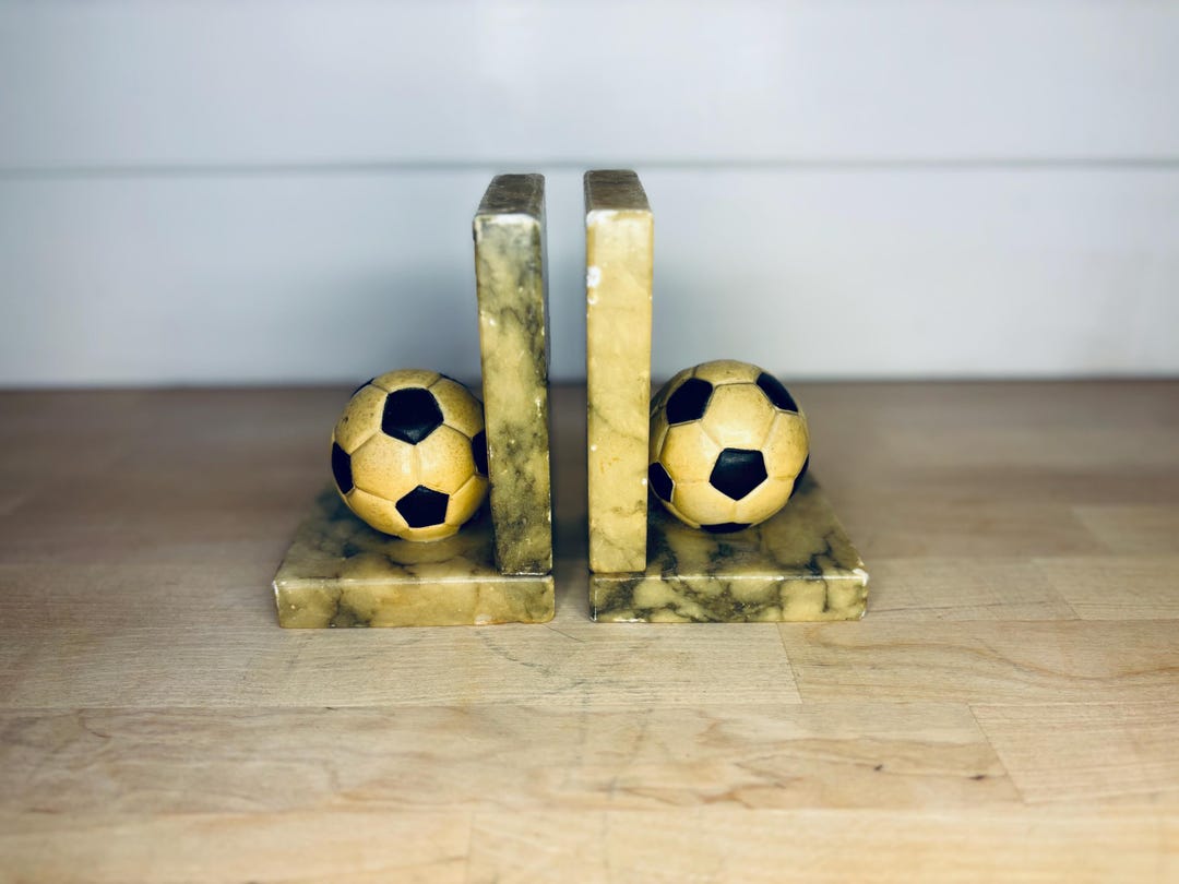Vintage Alabaster Soccer Ball Bookends | Marble Stone Sports Decor ...