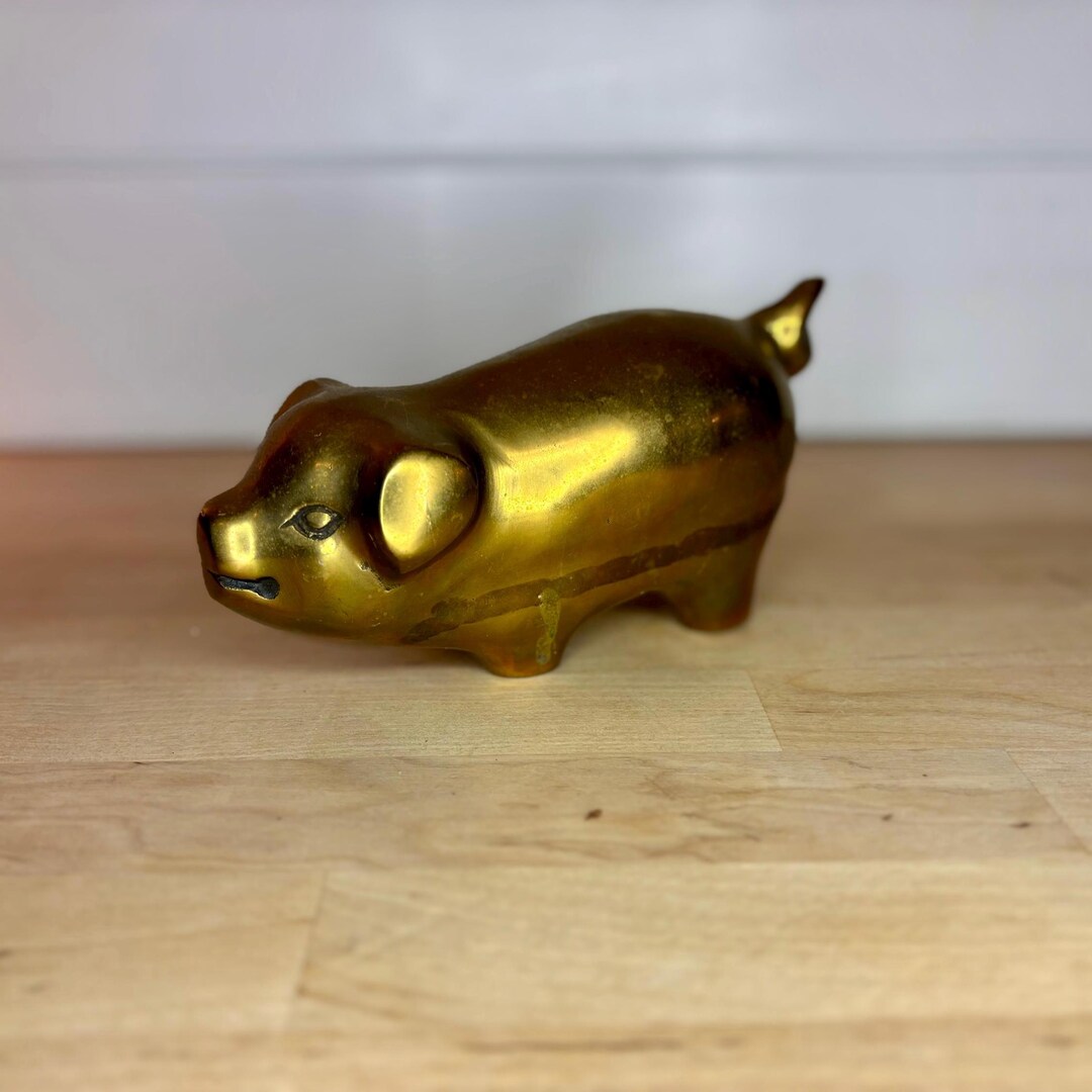 Vintage Solid Brass Pig Figurine — 7” Farmhouse Decor, Rustic Animal ...