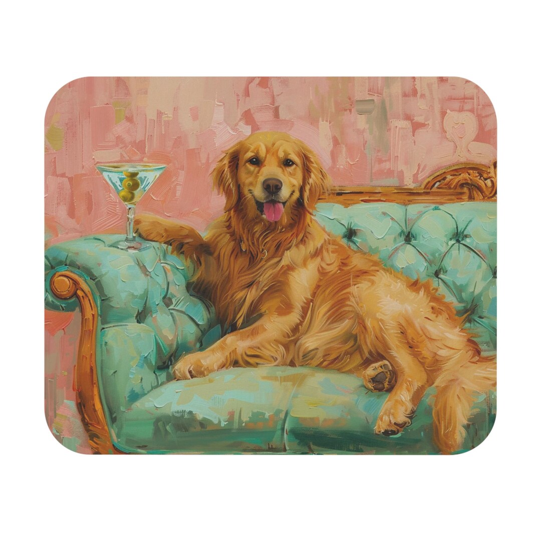 Golden Retriever Mouse Pad: Dog & Cocktail Art, Home Office Decor - Etsy