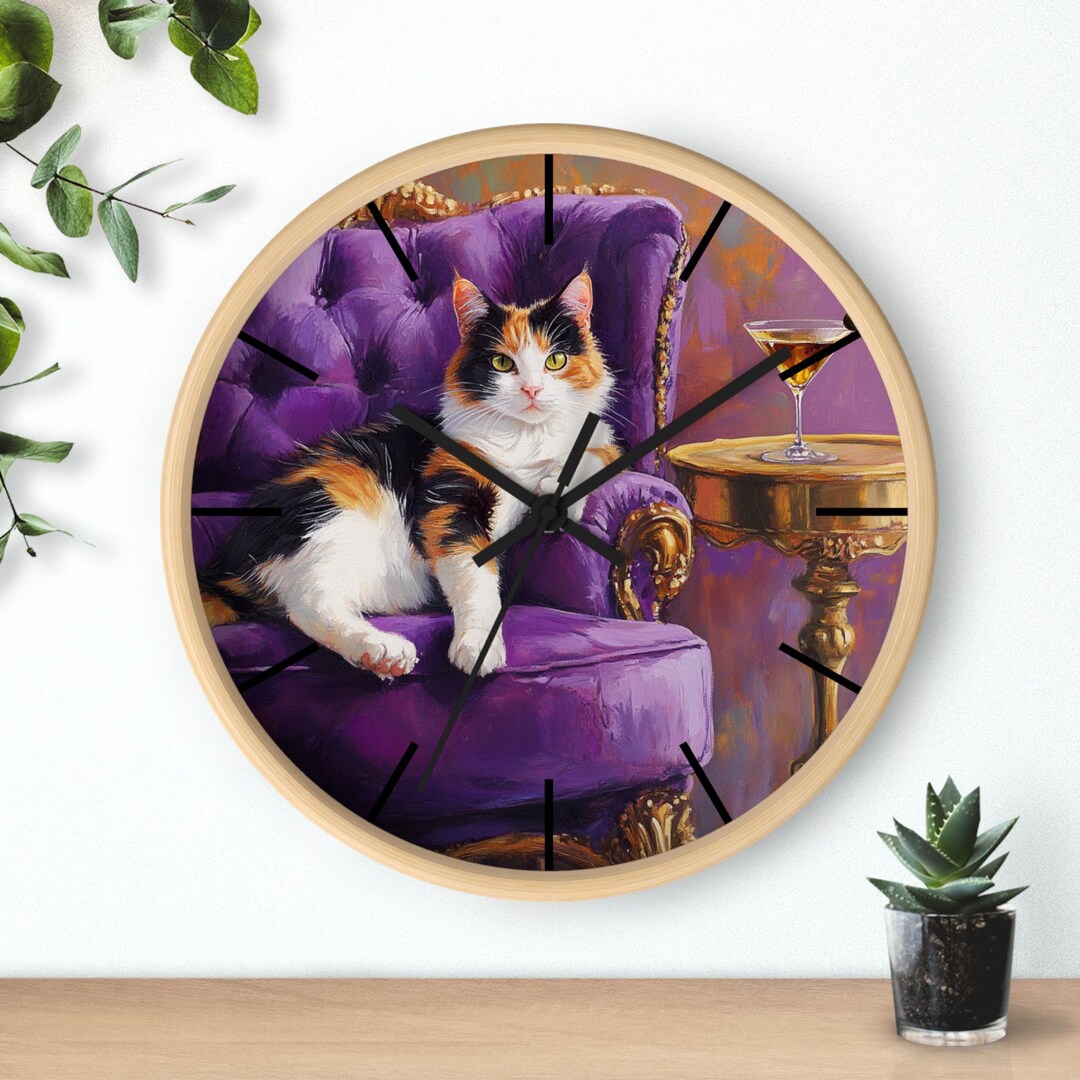 Calico Cat on Purple Throne Wall Clock | Whimsical Home Decor - Etsy