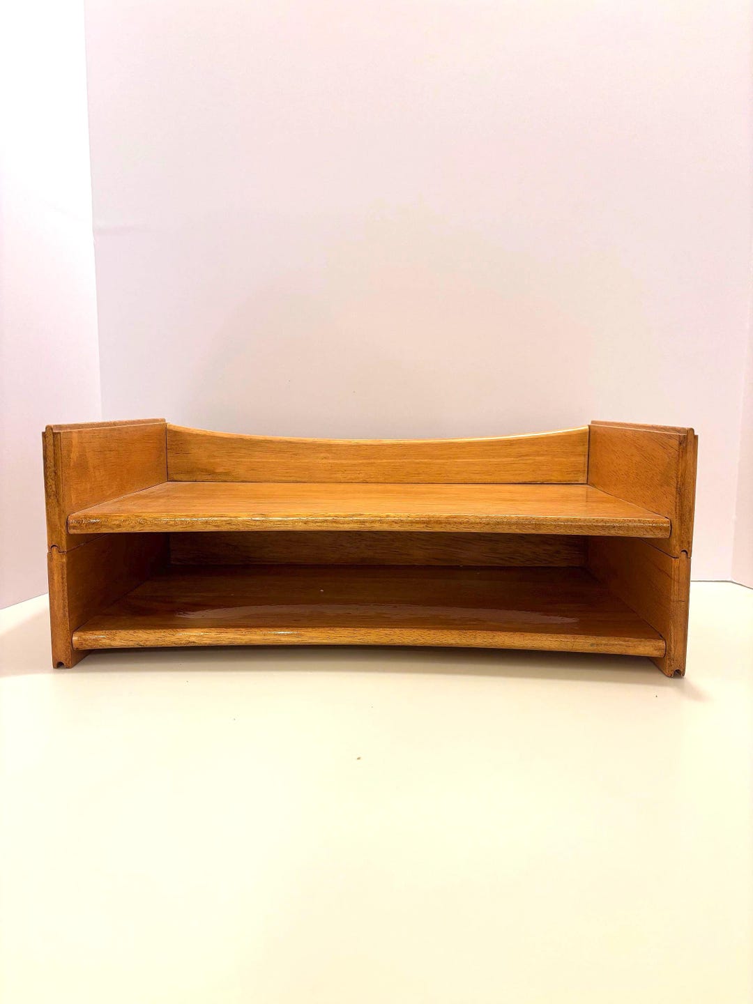 Vintage Wooden Letter Tray | Two-tier Desk Organizer | Mid-century ...