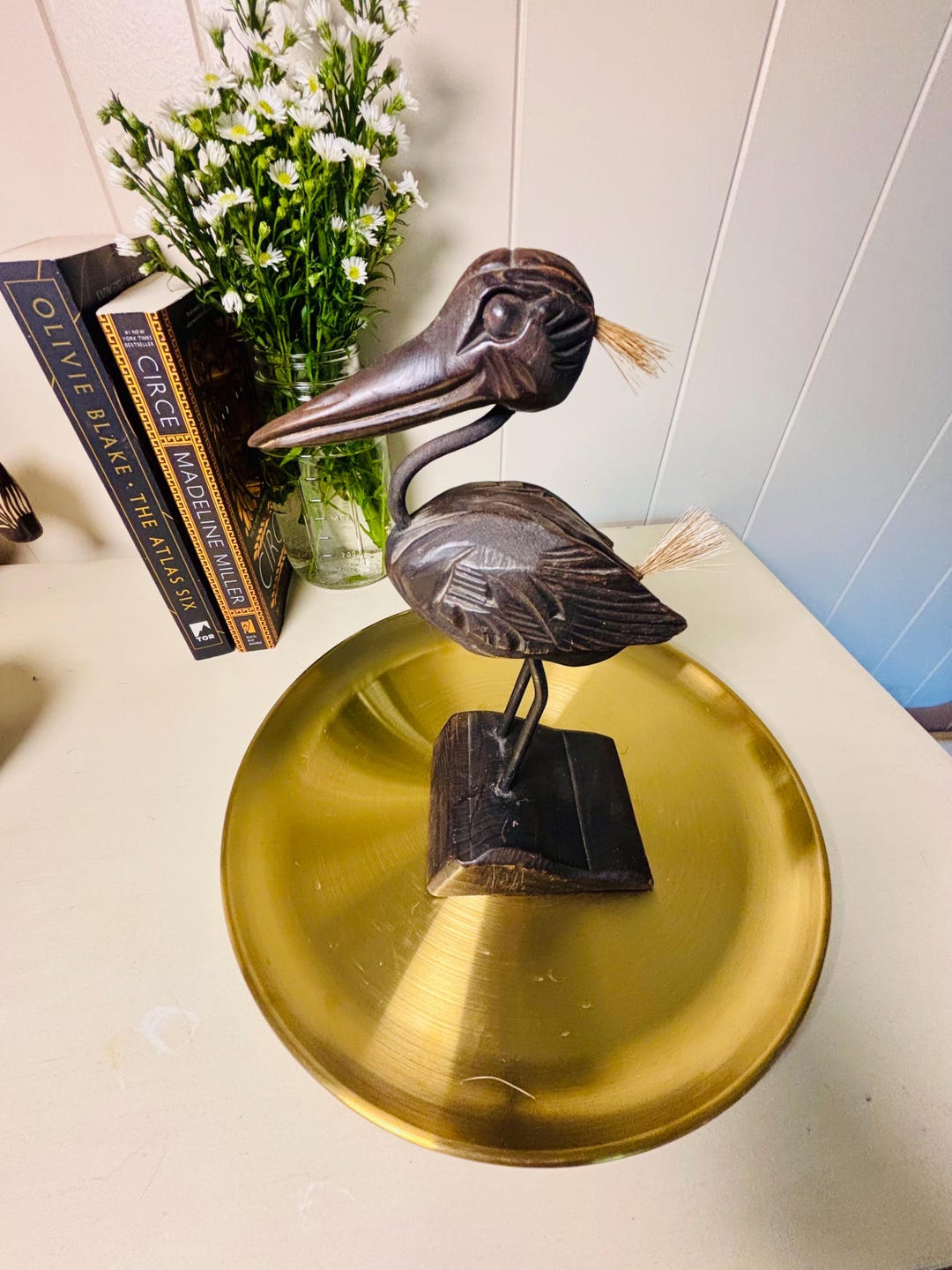 Hand Carved Wooden Bird Statue Bird Lover Gift Office Home Desk Decor ...