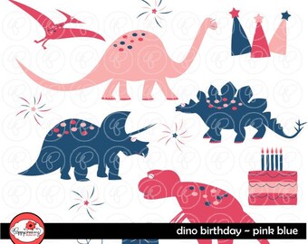 Dino Birthday Green & Pink Clip Art Pack 300 Dpi | Etsy