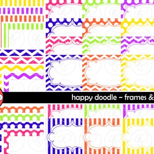 Happy Doodle Frames & Labels: Clip Art Pack Card Making Digital Frames ...