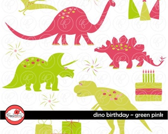 Dino Birthday Blue & Green: Clip Art Pack 300 Dpi Transparent | Etsy