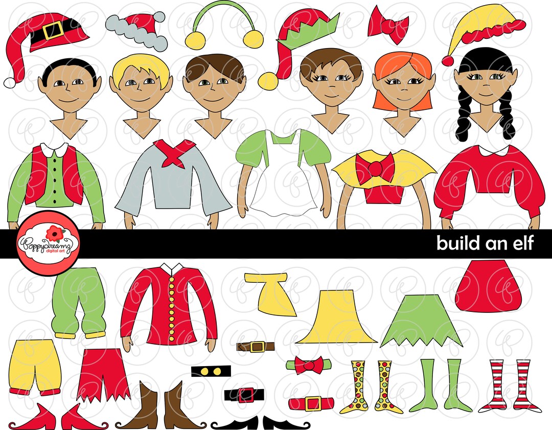 Build an Elf Christmas Clipart Set (300 Dpi) Elf Hat Elf Shoes Build It ...