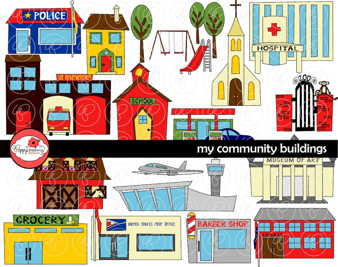 My Community Buildings in SPANISH Clipart: (300 Dpi Transparent Png ...