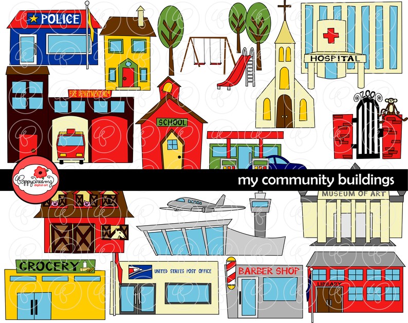 My Community Buildings in SPANISH Clipart: (300 Dpi Transparent Png ...