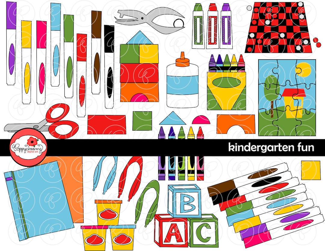 Kindergarten Fun School Supply Clipart: (300 Dpi Transparent Png ...