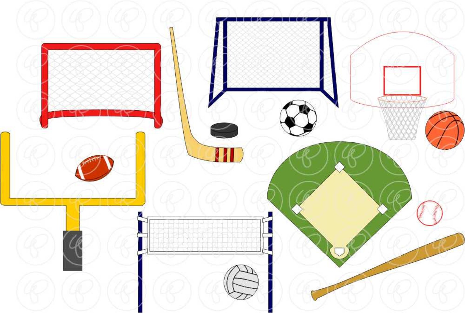 Let's Play Sports Clipart Set (300 Dpi) Football Baseball Soccer ...