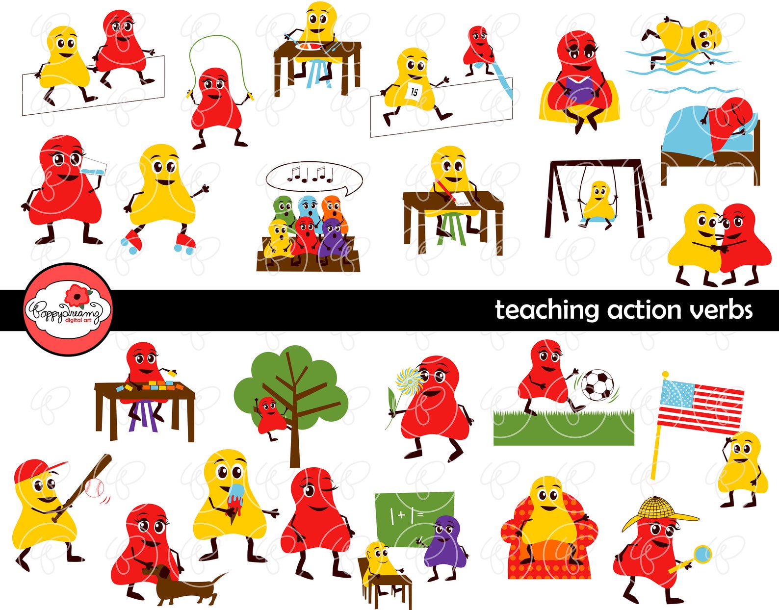 Teaching Action Verbs Clipart & Digital Flashcards: Digital Image Set ...