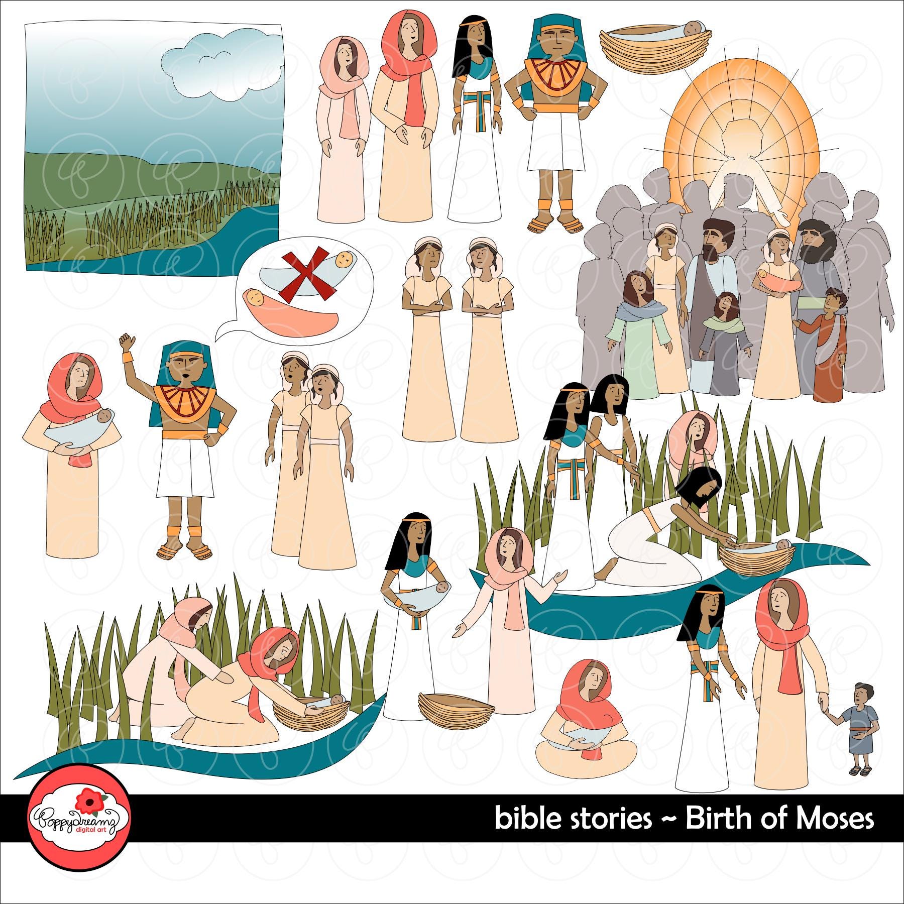 Bible Stories: Birth of Moses Clipart Set by Poppydreamz Bible Biblical ...