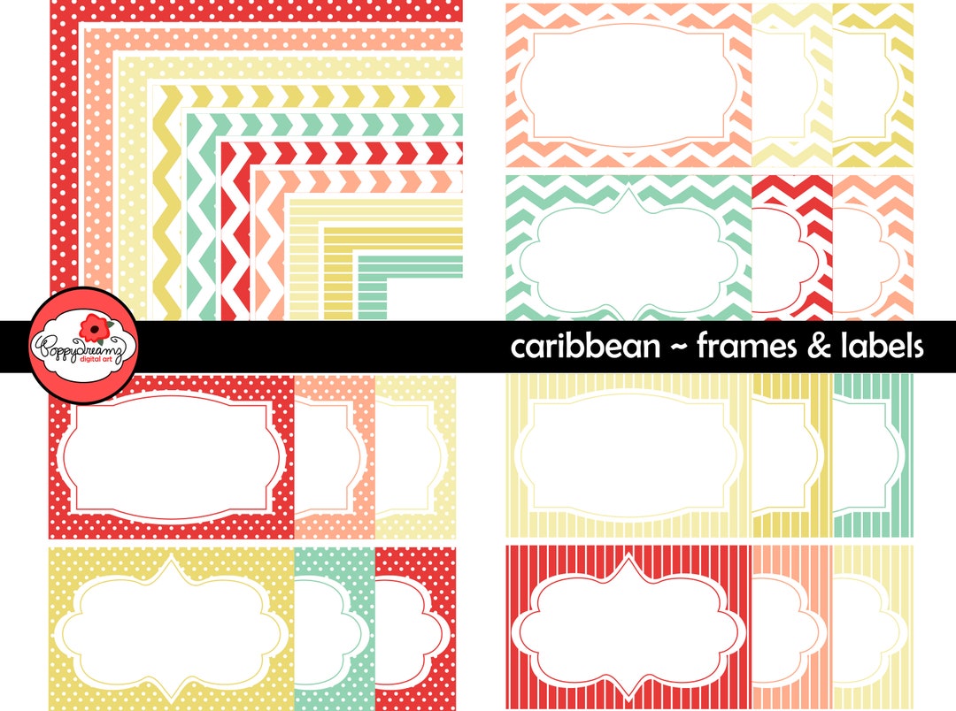 Caribbean Frames & Labels: Clip Art Pack Card Making Digital Frames ...
