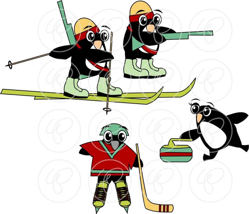 Winter Sport Penguins: Clip Art Pack (300 Dpi) Digital Images ...