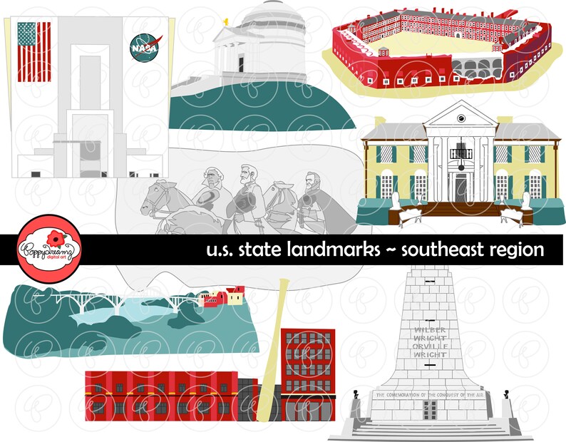 U.S. State Landmarks Southeast Region Digital Clip Art: Florida ...