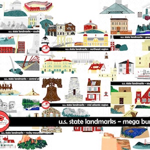 U.S. State Landmarks Mega Bundle Digital Clipart Pack (300 Dpi) Road ...