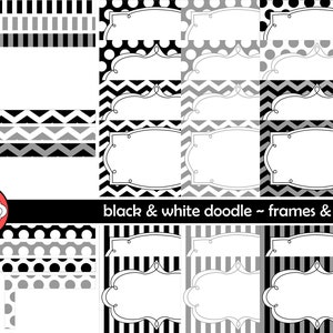 Black & White Doodle Frames and Labels: Clip Art Pack Card Making ...