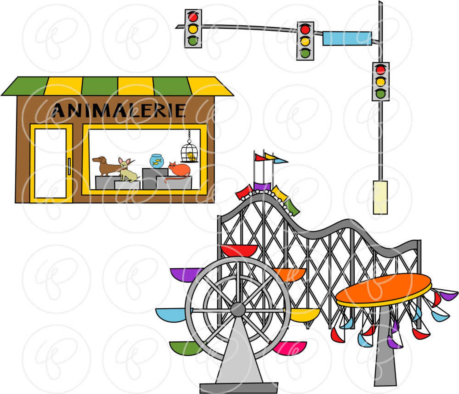 My Community Buildings Set 02 in FRENCH Clipart: 300 Dpi Transparent ...