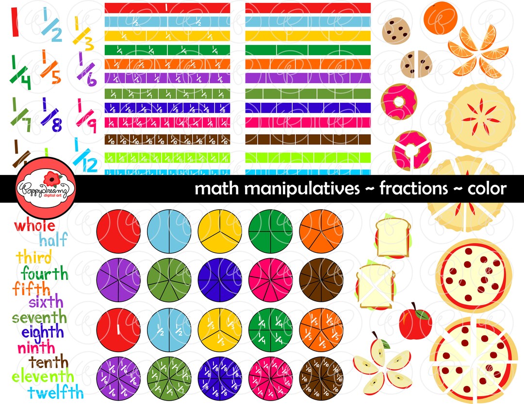 Math Manipulatives Fractions Clipart Set - (300 Dpi) School Teacher ...