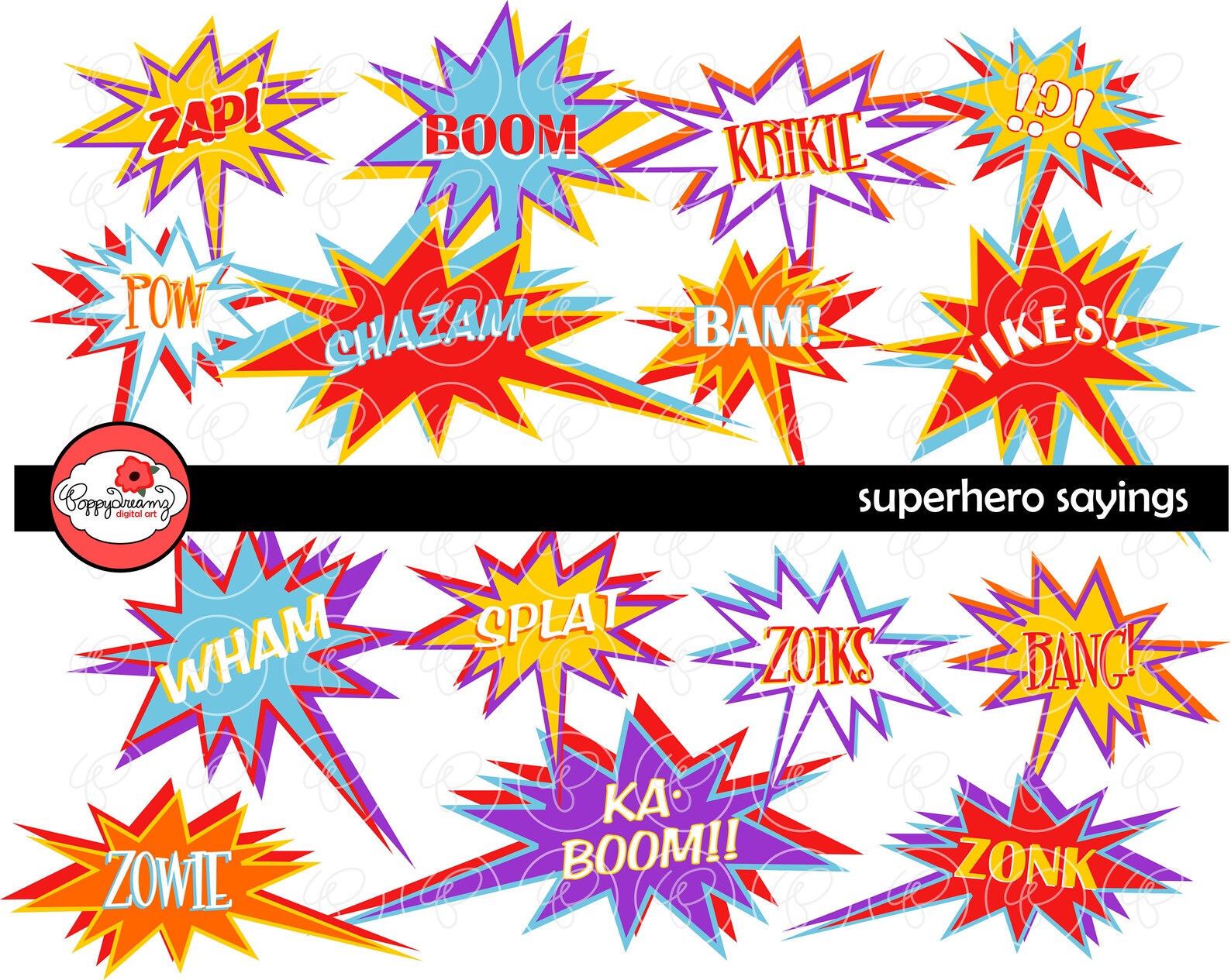 Superhero Sayings: Clip Art Pack (300 Dpi) Digital Images (transparent ...