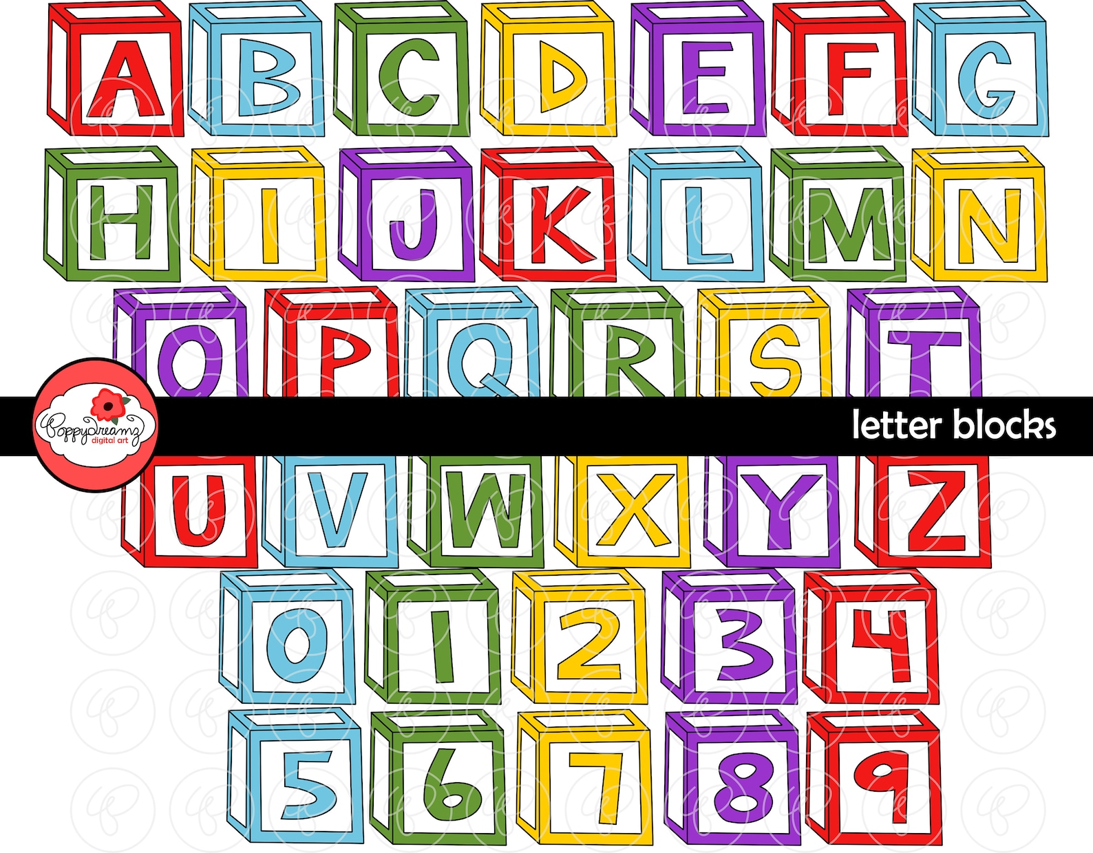 Letter Blocks Alphabet and Numbers: Clip Art Pack (300 Dpi Transparent ...