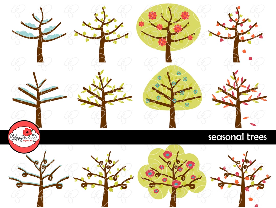 Seasonal Trees: Clip Art Set Digital Spring Summer Autumn Fall Winter ...
