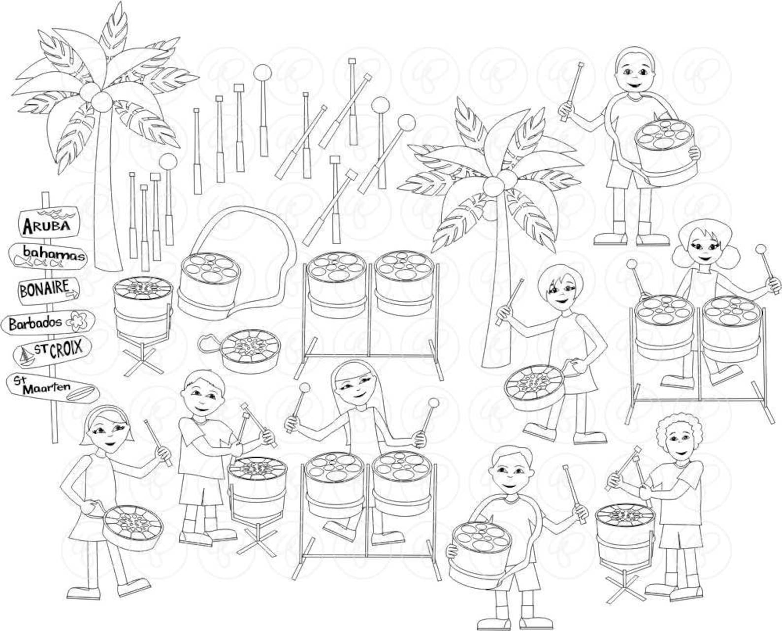 Steelpan Band: Clip Art Pack (300 Dpi) Digital Images Children Steelpan ...