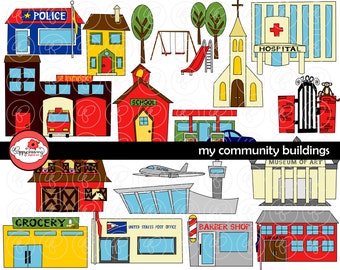 My Community Buildings in FRENCH Clipart: (300 Dpi Transparent Png ...