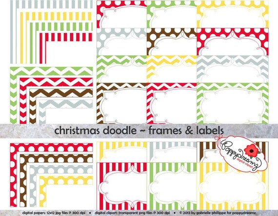 Christmas Doodle Frames & Labels: Clip Art Pack Card Making | Etsy