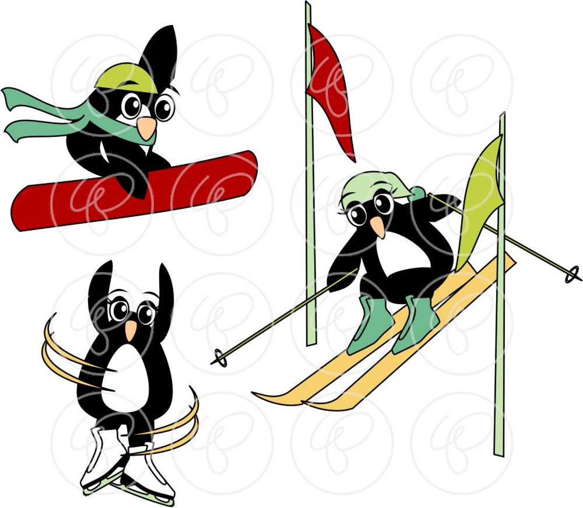 Winter Sport Penguins: Clip Art Pack 300 Dpi Digital Images - Etsy
