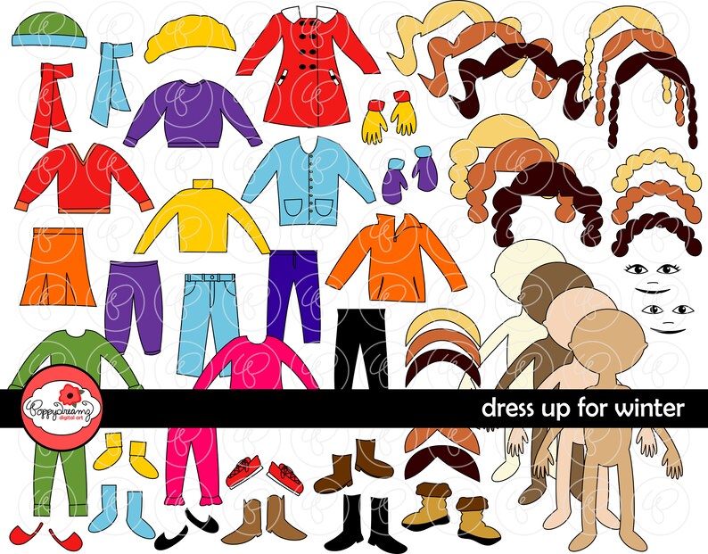 Dress up for Winter Clothing and Paper Doll Clipart Set: Digital Clip ...