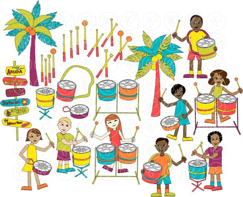 Steelpan Band: Clip Art Pack (300 Dpi) Digital Images Children Steelpan ...